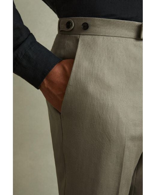 Reiss Halgas - Light Sage Green Linen Side Adjuster Modern Fit Trousers ...