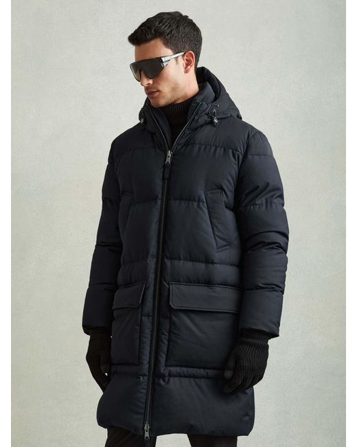 Reiss Quilted Longline Puffer Coat in Blue for Men | Lyst