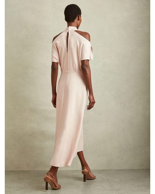 Reiss Andressa Twist Neck Cut Out Midi Dress in Natural | Lyst