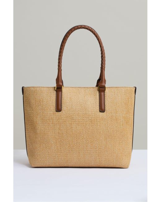 Reiss Noelle - Tan Raffia Braided Strap Tote Bag, One in Natural | Lyst