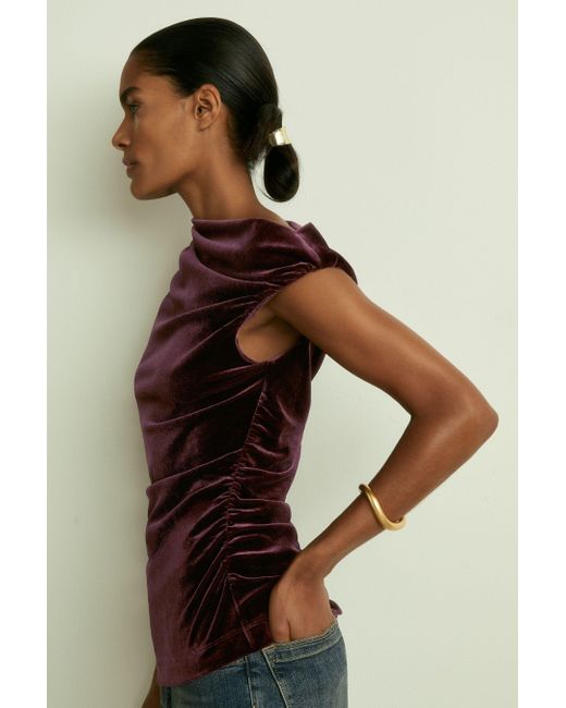 Reiss Velvet Drape Off-Shoulder Top in Black | Lyst