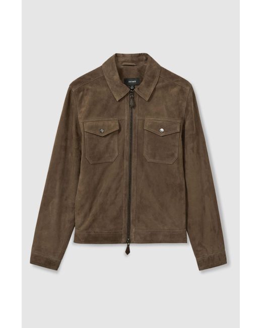 Reiss Pike - Light Charcoal Grey Suede Zip-through Trucker Jacket, M ...