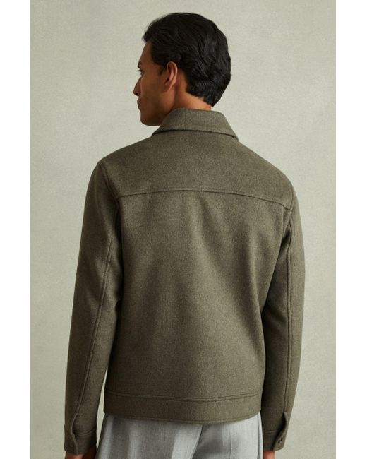 Reiss Peridoe - Green Smoke Zip-through Trucker Jacket With Wool, S for ...