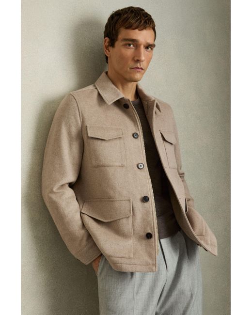 Reiss Wool-Blend Zip-Through Four-Pocket Jacket in Natural for Men | Lyst
