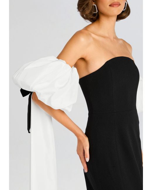 Sans Faff Half Moon Evening Dress With Bowed Plumes in Black | Lyst