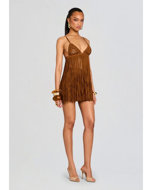 retroféte Jacinta Suede Fringe Bra in Brown | Lyst