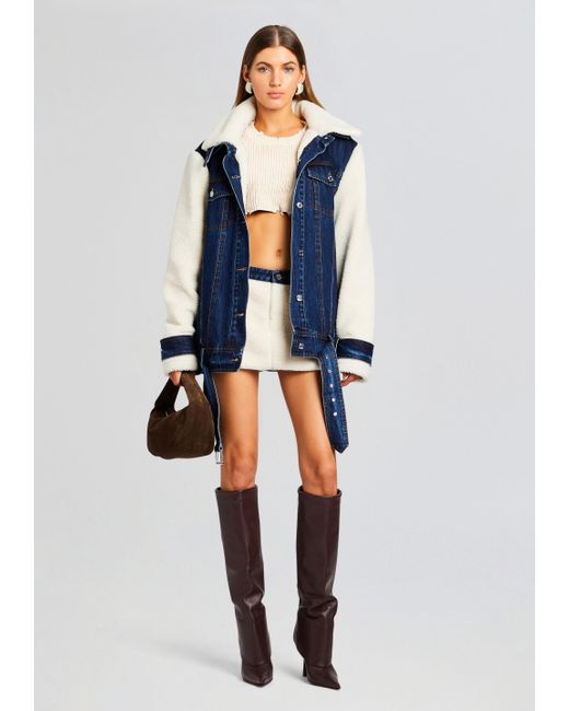 SER.O.YA Mink Teddy Denim Jacket in Blue | Lyst