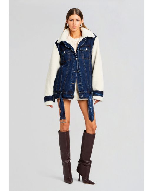 SER.O.YA Mink Teddy Denim Jacket in Blue | Lyst