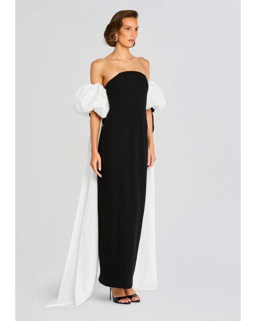 Sans Faff Half Moon Evening Dress With Bowed Plumes in Black | Lyst