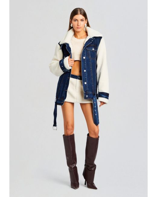 SER.O.YA Mink Teddy Denim Jacket in Blue | Lyst