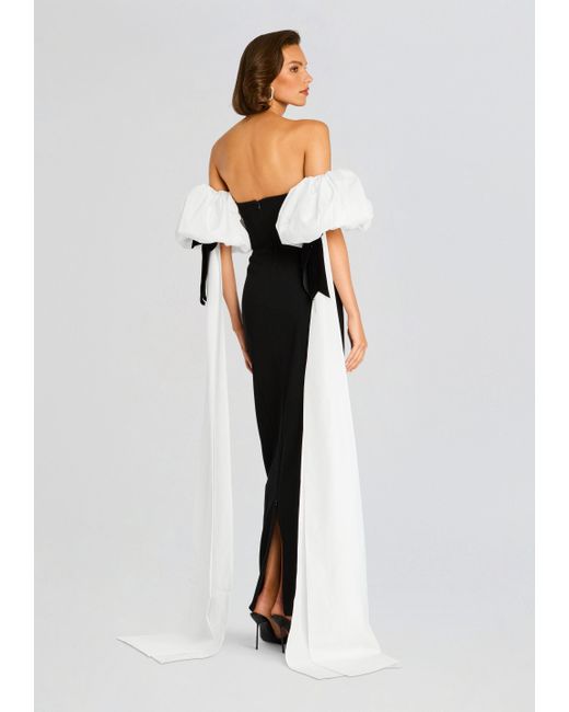 Sans Faff Half Moon Evening Dress With Bowed Plumes in Black | Lyst