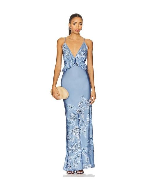 Rococo Sand Cross Back Peplum Maxi Dress in Blue | Lyst
