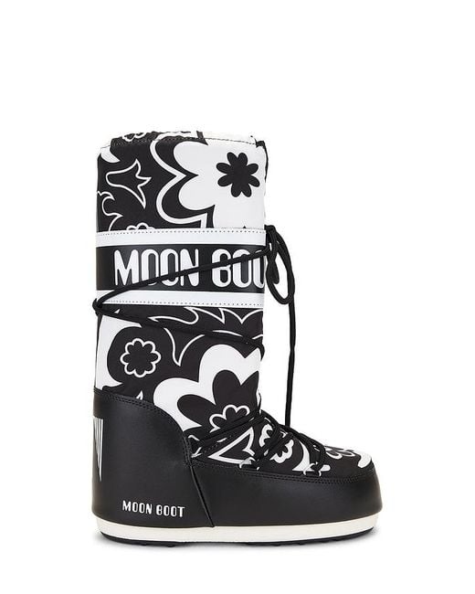 Moon Boot Icon Flower Boot in Black | Lyst