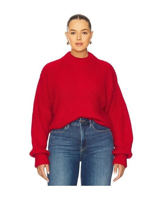 GOOD AMERICAN Chunky Knit Mock Neck Sweater in Red | Lyst UK