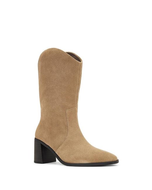 INTENTIONALLY ______ Suede Pointed-Toe Block-Heel Boots in Natural | Lyst