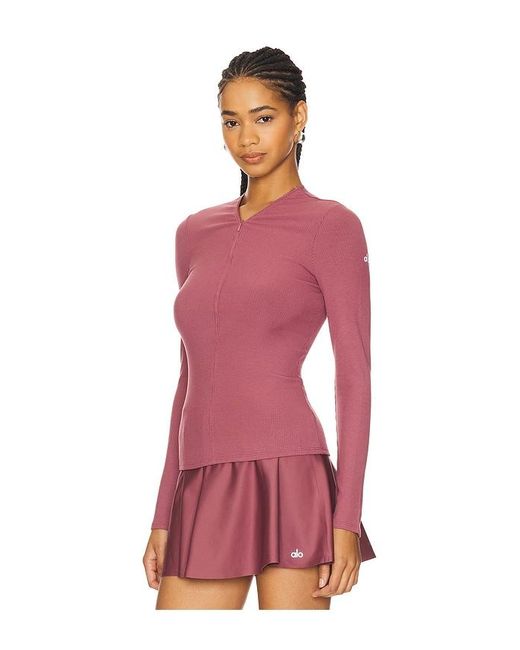 Alo Yoga Ribbed Mesmerize Long Sleeve Top in Red | Lyst