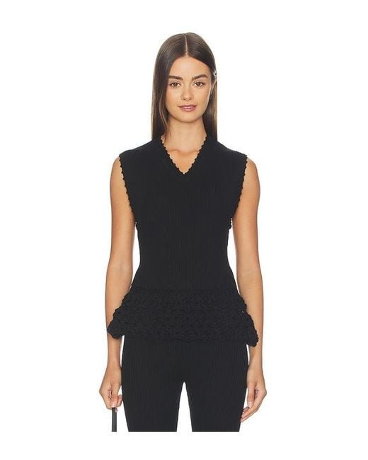 Ganni Fine Cotton Rib Crochet Top in Black | Lyst