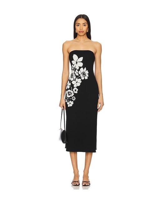 MILLY Placed Floral Strapless Knit Midi Dress in Black | Lyst