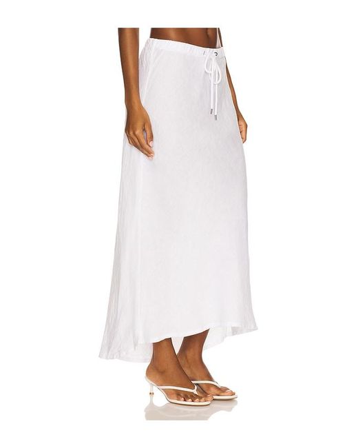 James Perse Bias Cut Linen Drawsting Skirt in White | Lyst