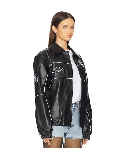 The Wild Collective Raiders Faux Leather Racing Jacket in Black | Lyst