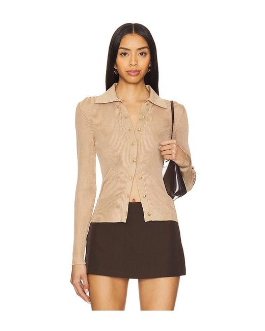 Alice + Olivia Nealie Ribbed Polo in Natural | Lyst