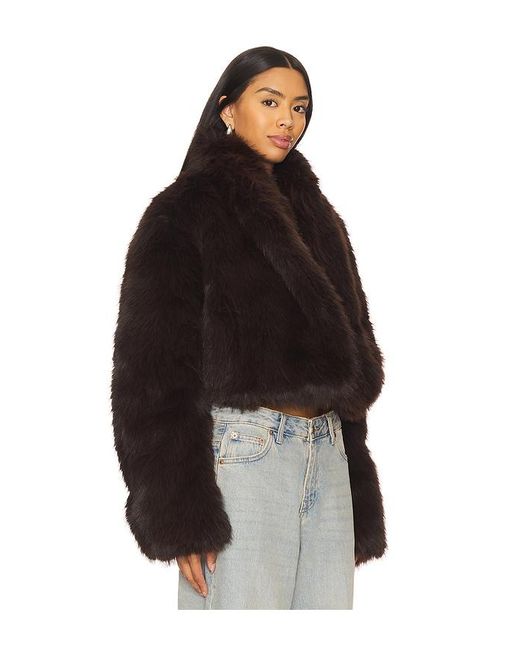 AFRM Stephanie Barrel Crop Faux Fur Jacket in Black | Lyst