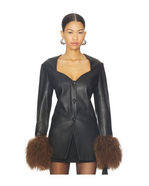 Susanna Chow Daria Leather Shearling Jacket in Black | Lyst UK