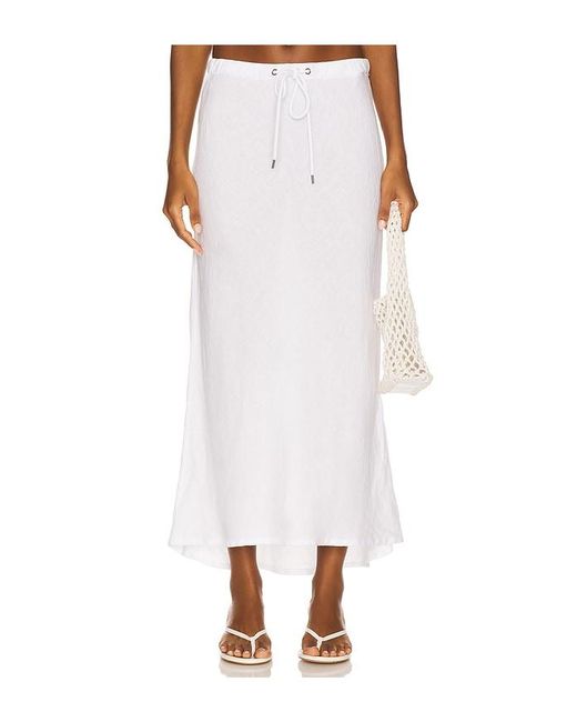 James Perse Bias Cut Linen Drawsting Skirt in White | Lyst