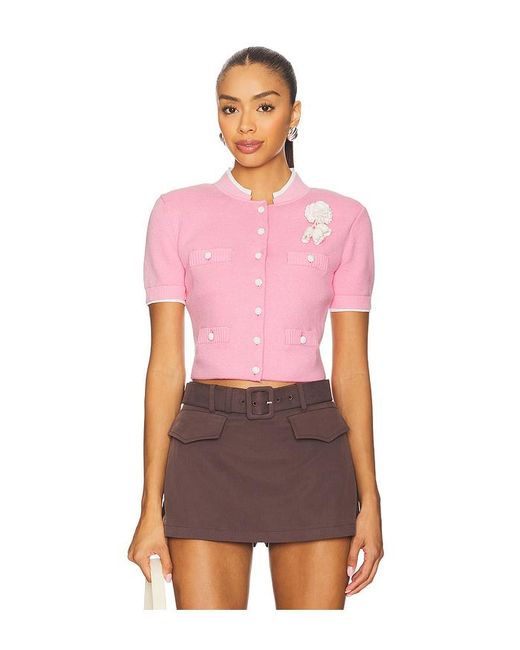 Self-Portrait Crochet Flower Knit Top in Pink | Lyst UK