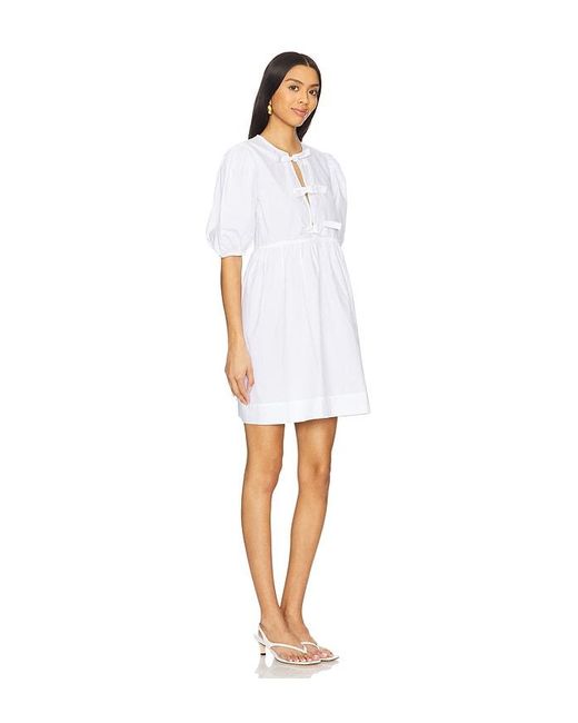 Ganni Poplin Tie String Mini Dress in White | Lyst