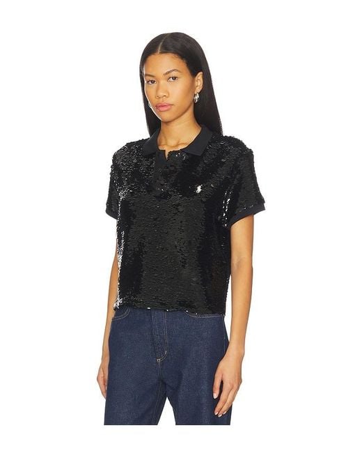 Polo Ralph Lauren Sequined Mesh Crop Polo Shirt In Black Lyst Uk
