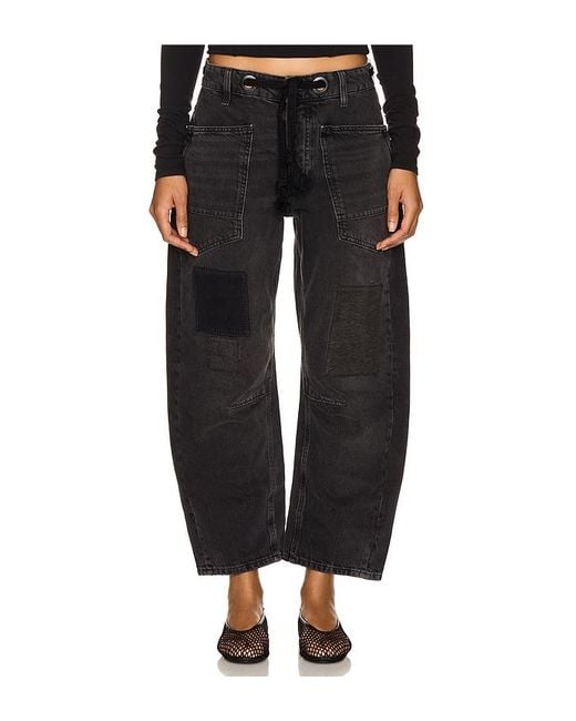Free People Moxie Low Slung Pull On Barrel Wide Leg Jeans in Black | Lyst