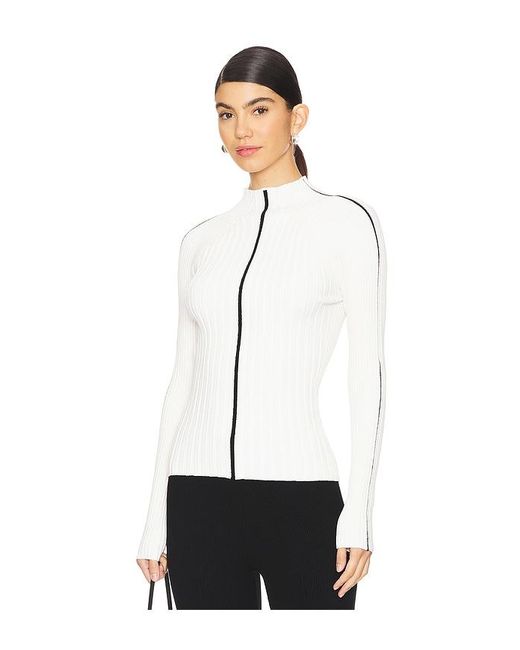 Autumn Cashmere Rib Funnel Neck Top With Contrast Details in White | Lyst