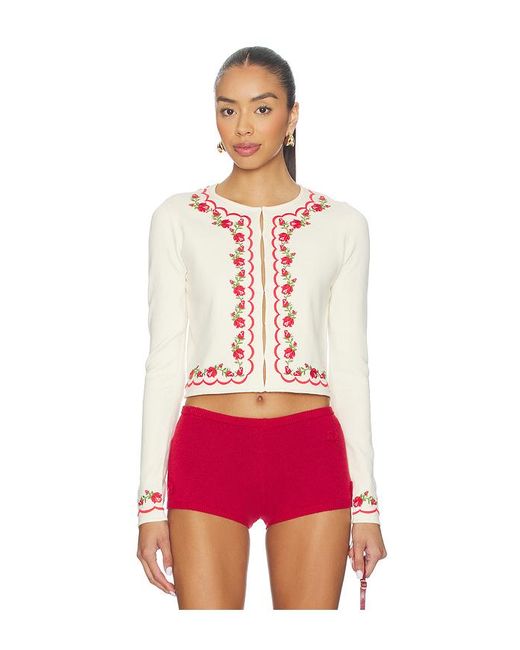 For Love & Lemons Rose Waltz Scalloped Knit Cardigan in Red | Lyst UK