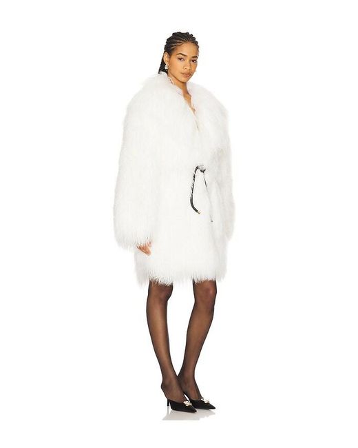 Self-Portrait Shearling Coat in White | Lyst