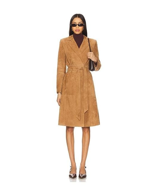 Alice + Olivia Karley Suede Flare Wrap Coat in Natural | Lyst