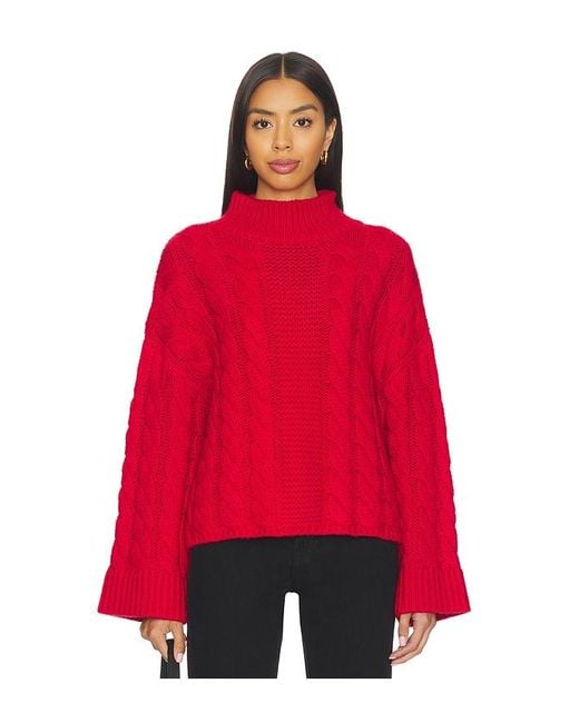 525 America Adalynn Oversized Chunky Cable Mock Neck Pullover in Red | Lyst