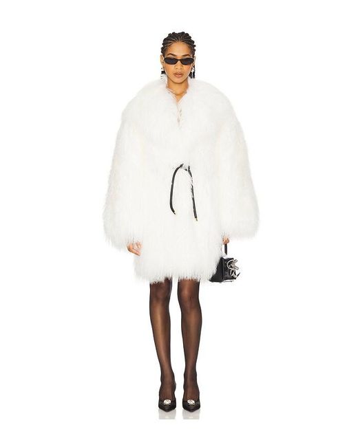 Self-Portrait Shearling Coat in White | Lyst