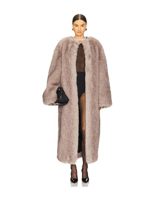 ANDAMANE Taylor Faux Fur Maxi Coat in Natural | Lyst