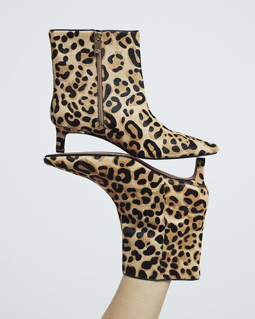 River Island Leopard Leather Kitten Heel Boots in Metallic | Lyst