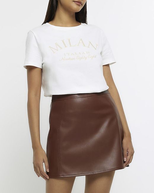 River Island Faux Leather Mini Skirt In White Lyst