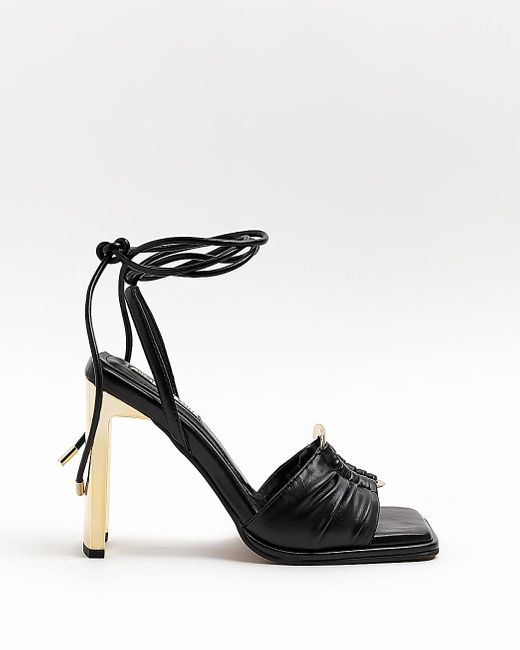 River Island Black Ankle Tie Heeled Sandals Lyst Uk