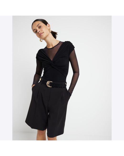 River Island Black Mesh Long Sleeve Bodysuit Lyst Uk