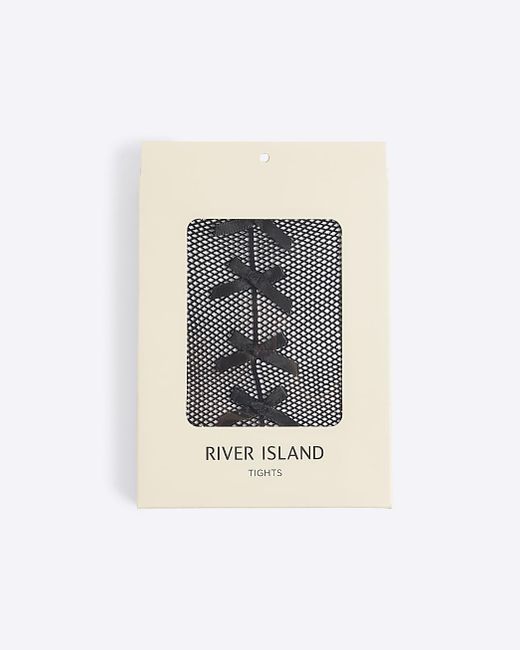 River Island Bow Fishnet Tights in Gray | Lyst