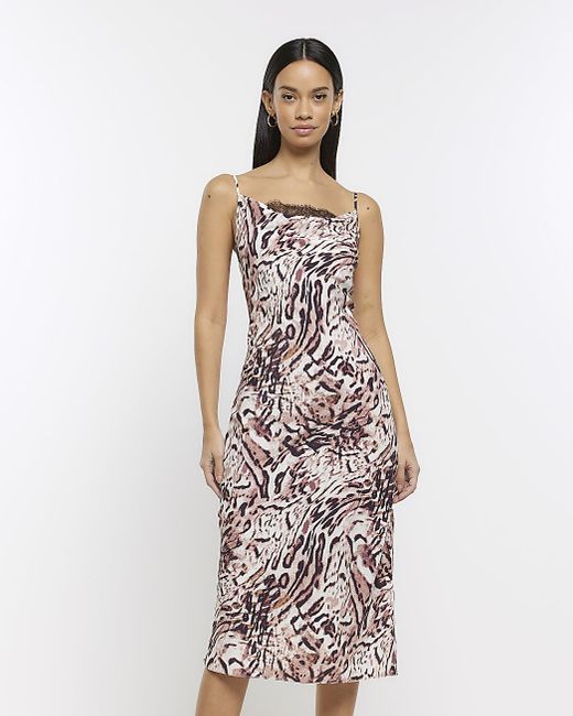 River Island Lace Cowl Neck Midi Slip Dress In White Lyst