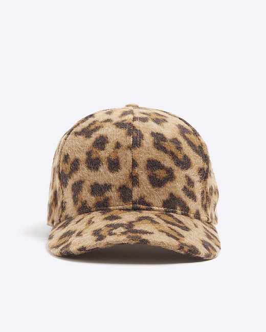River Island Brown Leopard Print Cap In Natural Lyst Uk