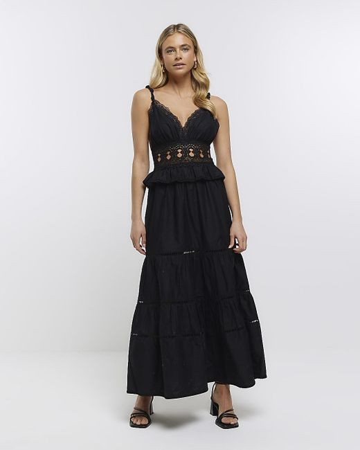 River Island Black Lace V Neck Maxi Dress Lyst