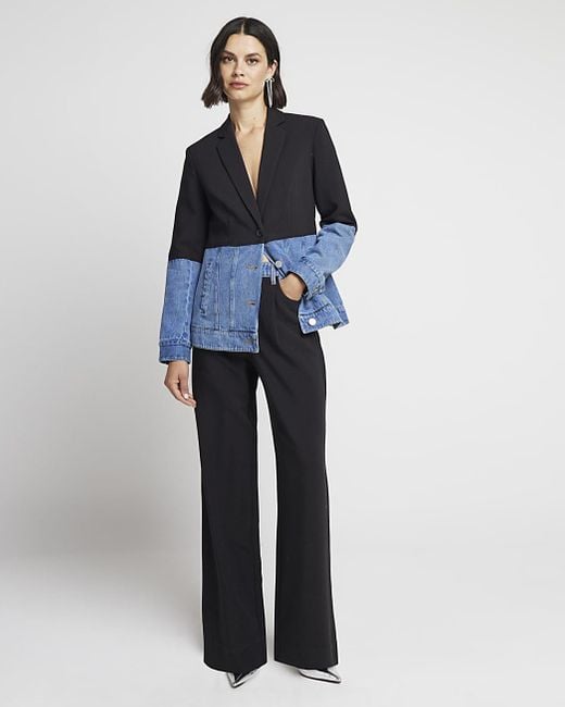 River Island Hybrid Denim Blazer in Blue | Lyst