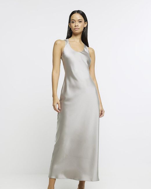 River Island Silver Satin Maxi Slip Dress In White Lyst