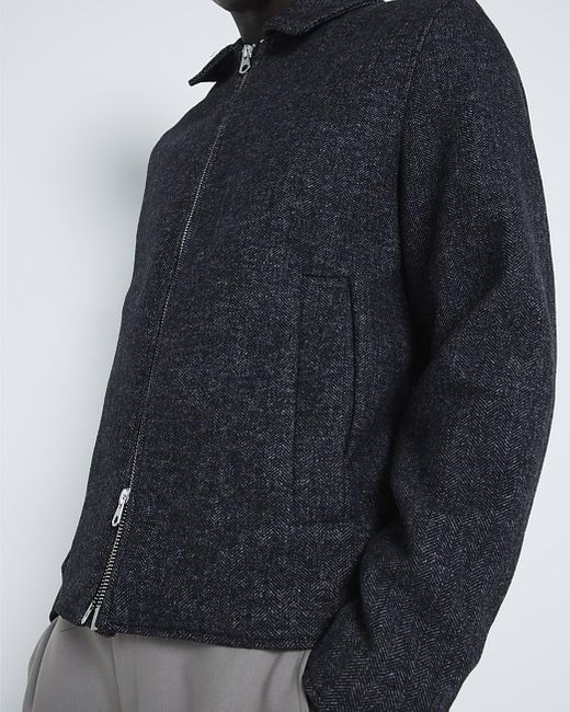 River Island Twill Zip Up Wool Blend Jacket in Blue for Men | Lyst UK